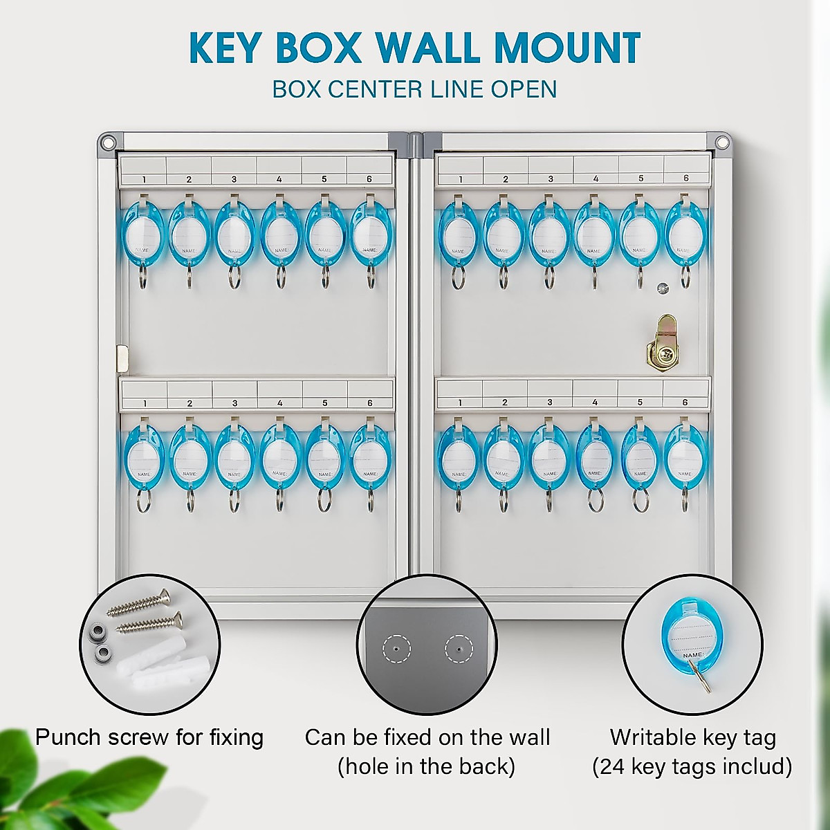 ZORVIDSON Key Lock Box Wall-Mounted,Key Cabinets 24 Key Hooks 8.45 * 2.55 * 13Inch Security Key Storage Box Locking Key Cabinet