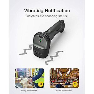Inateck Super Wireless Barcode Scanner, Transmission Range Up to 330ft, Wireless Adapter and Build-in Bluetooth, Working Time Approx. 30 Days, with Vibrating Function, Pro 7