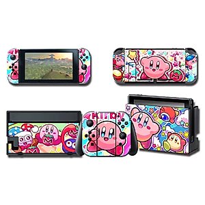 PERFECTSIGHT Compatible with Nintendo Switch OLED Skin Sticker Kawaii Cartoon Vinyl Decal Pretty Pattern Protective Film for NS Console & Joy-Con Controller & Dock (7-Kirbi)