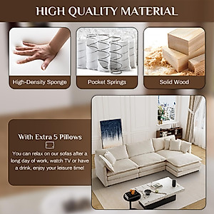 Wrofly Modular Sectional Sofa, 111.5" Comfy Chenille Deep Seat 3 Seater Cloud Couch, Oversized L Shaped Sofa with Convertible Ottoman, Modern Sleeper Sofa Set for Living Room Apartment Office, Beige