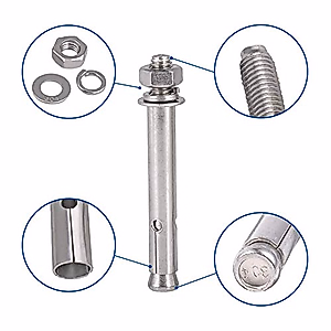 5 Pcs M6 x 50mm 304 Stainless Steel Expansion Bolt External Hex Expansion Screw Bolt Sleeve Anchor，Pool Safety Cover Expansion Bolts，for Concrete