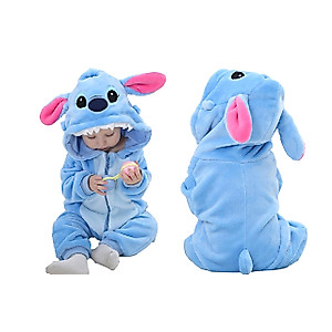 Ryshman Baby Halloween Animal Costume Romper Winter and Autumn Flannel Jumpsuit Animal Cosplay Outfits(Blue, 80cm-(6-12months))