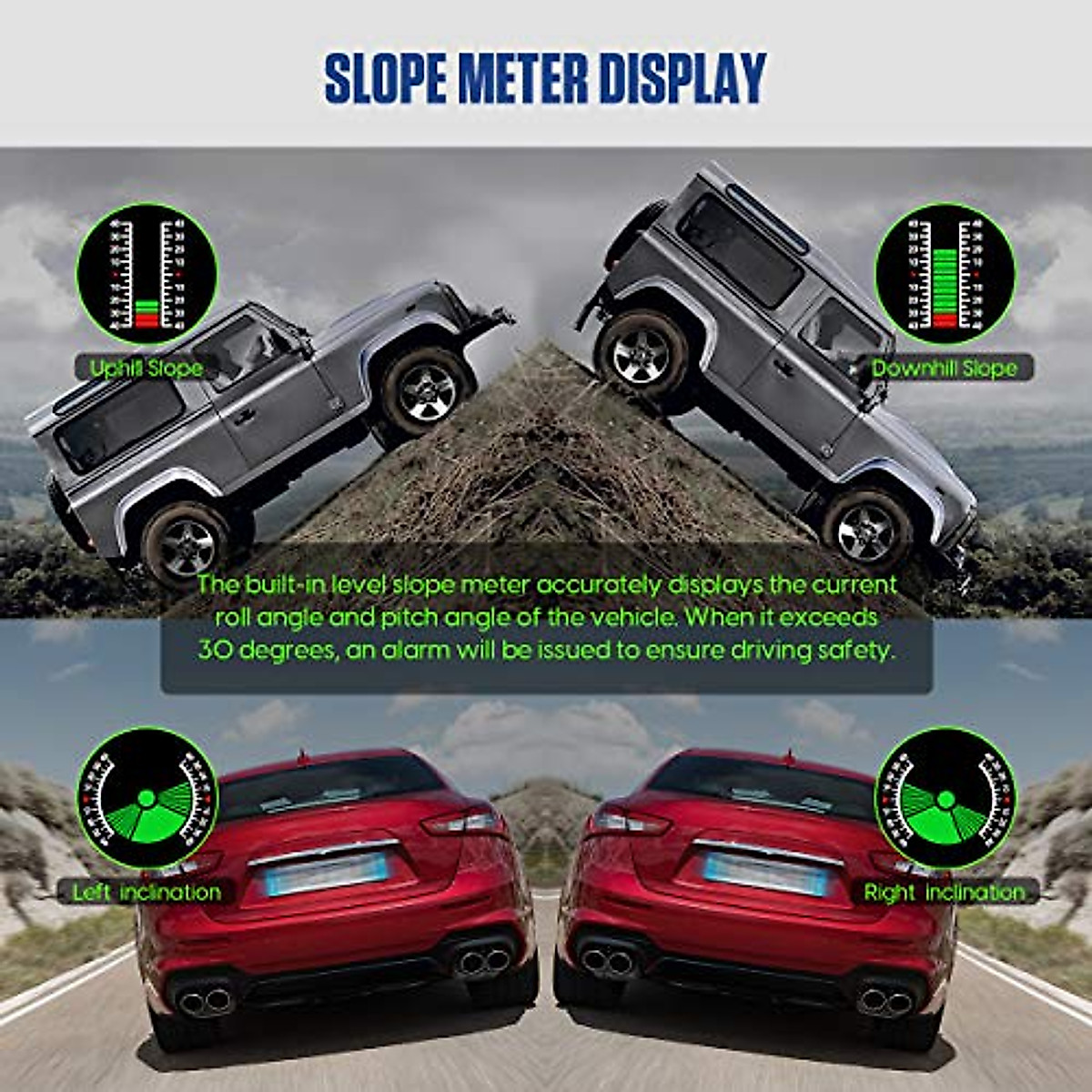 Car Inclinometer Level Tilt Meter, Digital HUD GPS Speed Slope Meter, Real-timie Speed, Vehicle tilt/Pitch Angle, Battery Voltage with HD LCD Display for 12V Off-Road Vehicle