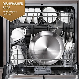 Inqibee 12-Inch Tri-Ply Stainless Steel Stir Fry Pan with Lid,Paella Pan,Omelet Pan,Large Skillet,Induction Cooking Pan,Heavy Duty,Dishwasher and Oven Safe.