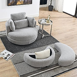 FULife Oversized Swivel Accent Barrel Chair with Storage Ottoman+4 Pillows,Comfy Upholstered 360 Recliner Sofa Club Chaise Leisure Round Loveseat Lounge Armchair for Living Room/Hotel/Nursery/Office