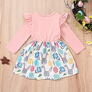 YOUNGER TREE Toddler Baby Girl Easter Outfits Ruffle Long Sleeve Top Bunny Egg Print Skirt One-Piece Girl Dress Clothes (18-24 Months, Pink/Bunny Egg)
