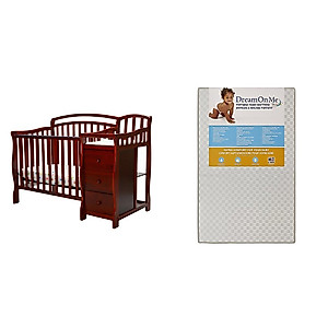 Dream On Me Casco 4 in 1 Mini Crib and Dressing Table Combo with Dream On Me 3 Portable Crib Mattress, White