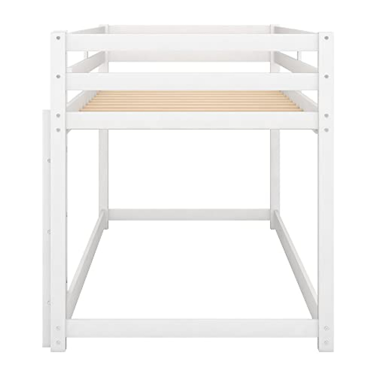 Merax Twin Over Twin Floor Bunk Bed with Ladder, White