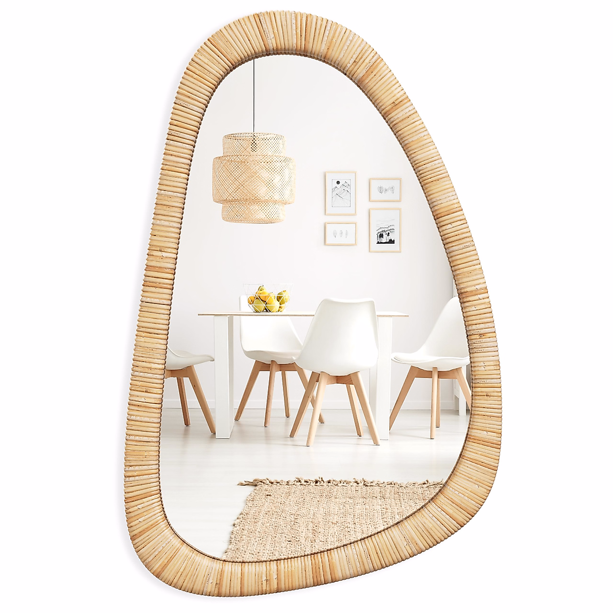 Barnyard Designs Rattan Bathroom Mirror – Rustic Farmhouse Style Handmade Wicker Rattan Frame - Boho Mirror for Nursery Wall Décor (20" x 30", Asymmetrical)