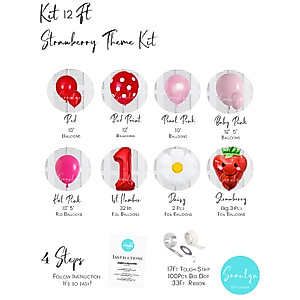 Soonlyn Berry First Birthday Decor 12Ft Strawberry Balloon Arch Kit with Strawberry Balloons Garland Foil First Daisy Dalloons for First Birthday Sweet Baby Shower