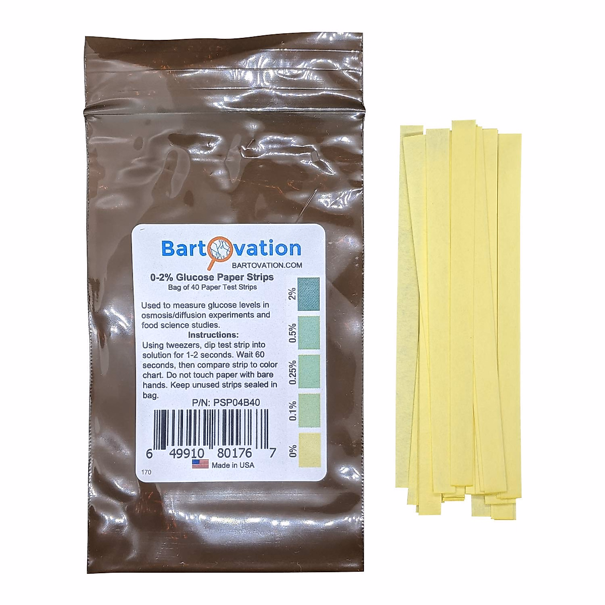 Scientific Glucose Test Paper Strips 0-2% [Bag of 40 Paper Strips] for Food Science or Osmosis/Diffusion Experiments