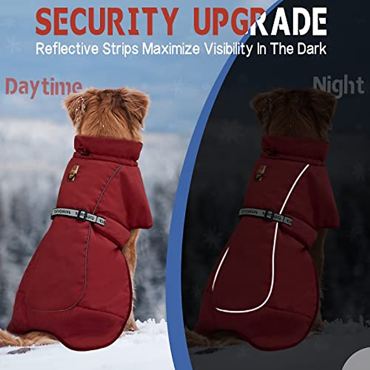 Warm Dog Winter Coat Adjustable Dog Winter Jacket Reflective Dog Snow Jacket Turtleneck Dog Winter Clothes for Large Medium Dogs (XX-Large, Red)