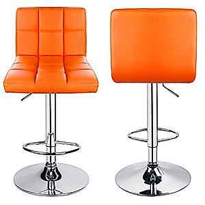 Leopard Bar Stools, Modern PU Leather Adjustable Swivel Bar Stool with Back, Set of 2 (Orange)