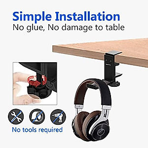 Goldmille Aluminum Headphone Stand Hanger Foldable with Cable Clip Headset Holder Clamp Hook Under Desk, Save Your Space While Working & Gaming