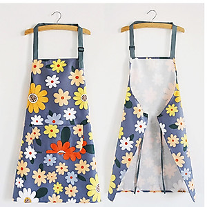 2 Packs Kitchen Bib Aprons for Women with Pockets Cute Sunflower Floral Blue Grey Adjustable Cotton Canvas Flower Chef Cooking Apron for Cooking Baking Gardening Birthday Gifts for Mom Wife Grandma