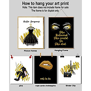 Paris Decor For Bedroom Vanity Decor Poster Black Girl Wall Art Fashion Wall Art Black Gold Set Of 6 Pink Bedroom Wall Decor For Women Teen Girls Room DéCor Preppy Wall Decor (8" X10" Unframed)
