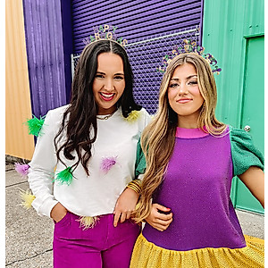 HEIDKRUEGER Mardi Gras Headbands Glitter Clown Jester Fleur De Lis Headband Enamel Letter Carnival Costume Party Hair Hoop Accessory