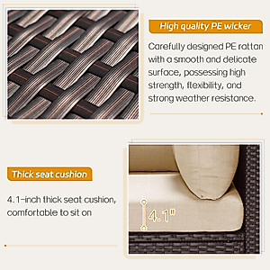 BULEXYARD High Back Brown PE Rattan Outdoor Patio Furniture Set with Propane Fire Pit Table, Large Wicker Outside Sectional Furniture Sofa Conversation Sets for Backyard(Beige, 9Pcs-B)