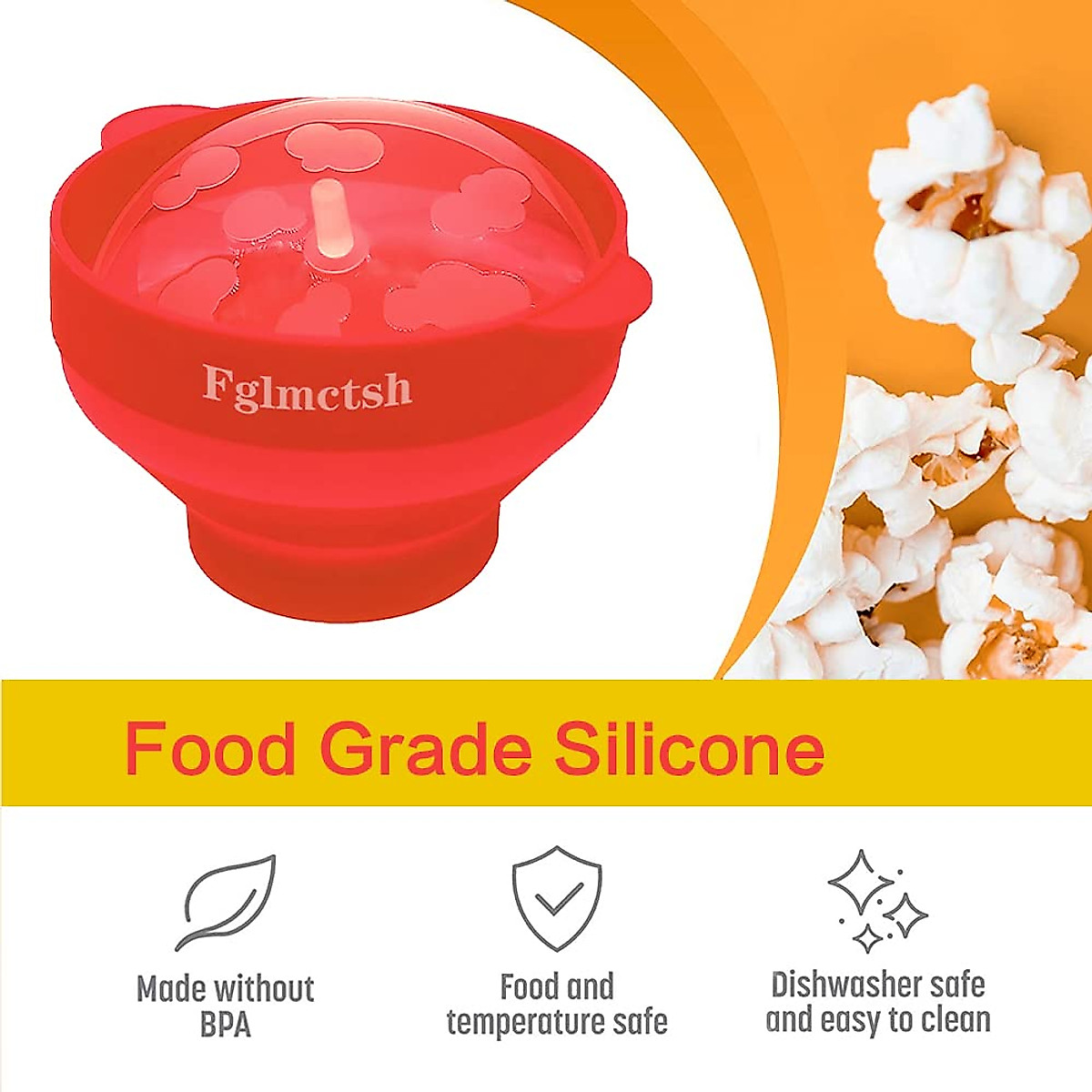Fglmctsh The Original Microwave Popcorn Popper, Silicone Popcorn Maker Collapsible Bowl BPA -Free, Hot Air Popcorn Maker, No Oil Required，Red an Blue