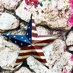 Grace Home Metal Patriotic OLD Glory American Flag 3D Barn Stars Decor Memorial Day 4th of July Indoor Outdoor Americana Wall Decorations 12 Inches­