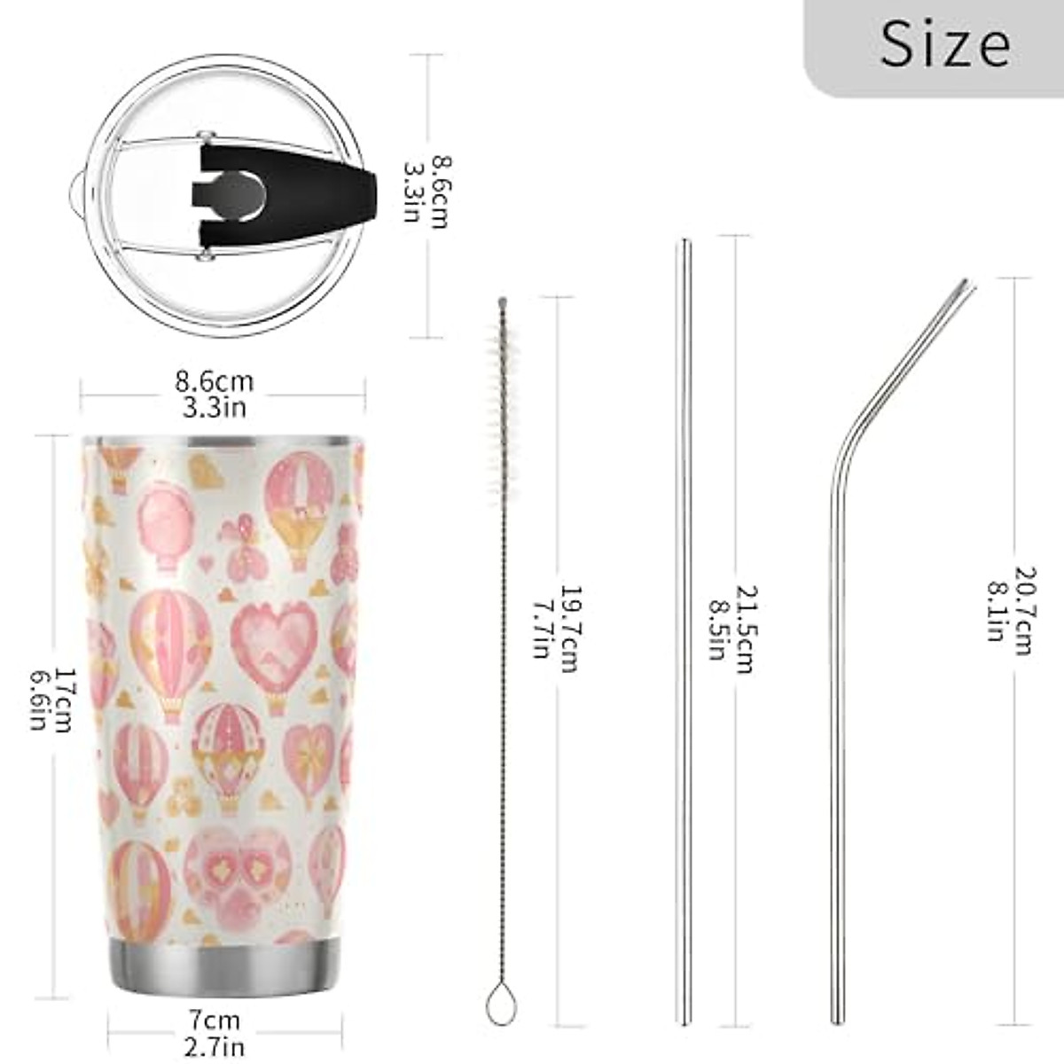 HXshaoye hot balloon peach gold Stainless Steel cup for hot drinks with Straw Lid coffee mug spill proof for Water, Iced Tea or Coffee Aesthetic coffee travel mug 20oz vaso termo para cafe 20oz