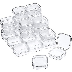 SATINIOR 24 Packs Small Clear Plastic Beads Storage Containers Box with Hinged Lid for Storage of Small Items, Crafts, Jewelry, Hardware, 1.37 x 1.37 x 0.7 in