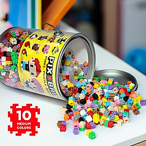 Pix Brix Pixel Art Puzzle Bricks Bucket – 1,500 Piece Pixel Art Kit with 10 Colors, Medium Palette – Patented Interlocking Building Bricks, Create 2D and 3D Builds – Stem Toys, for Age 6 Plus