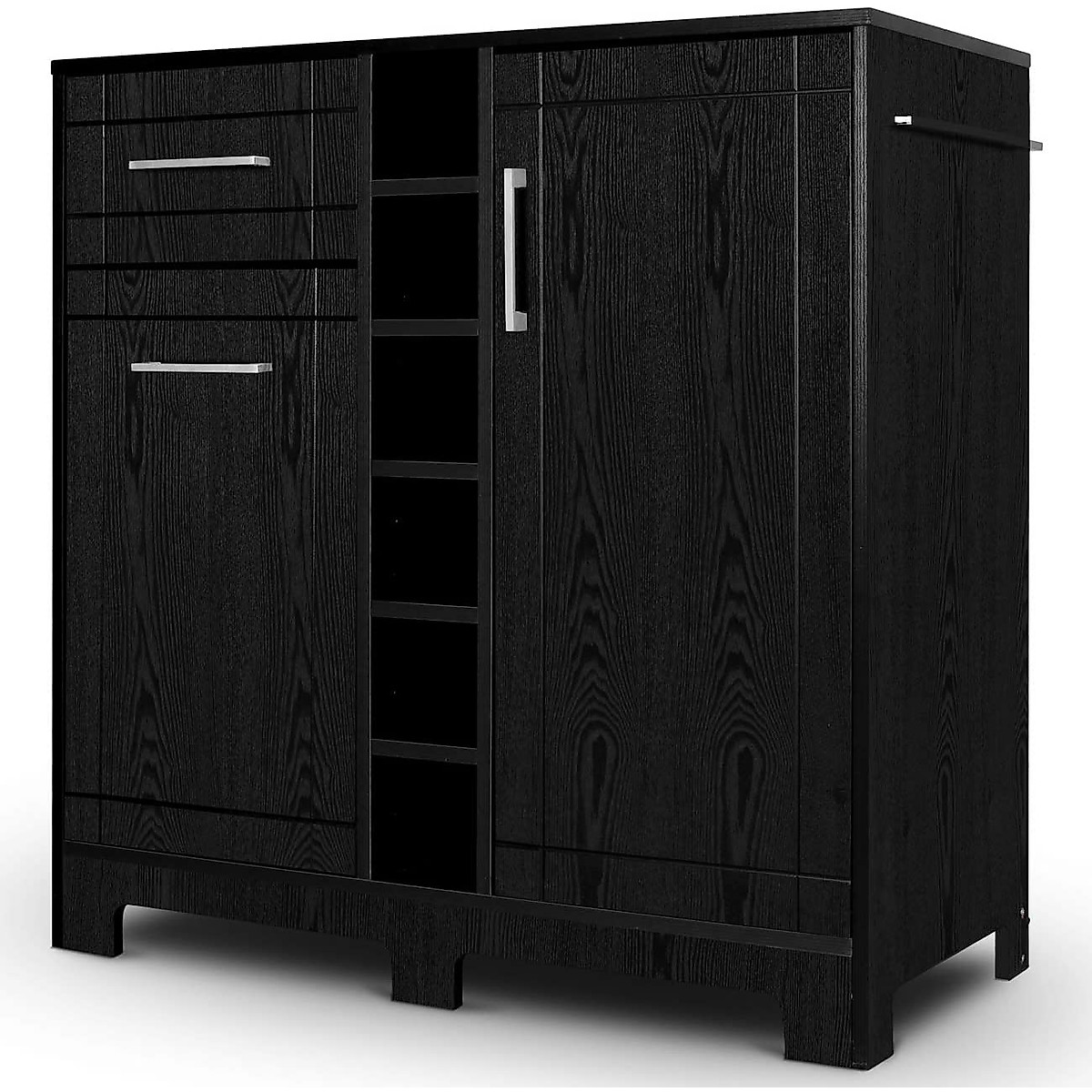 BELLEZE Wine Cabinet with Drawers, Storage Shelves and 6-Bottle Wine Rack, Sideboard Buffet, Coffee Bar, Cupboard for Dining Room, Kitchen, Living Room -Vietti (Light Black)