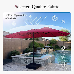 Sophia & William 15ft Patio Umbrella (Base Included), Extra Large Outdoor Double-sided Umbrella, Red