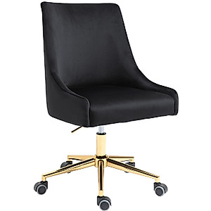 Meridian Furniture 163Black Karina Collection Modern | Contemporary Velvet Upholstered Swivel and Adjustable Office Chair with Durable Rich Gold Base, Black, 23" W x 26" D x 36"-39" H