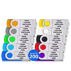 Paintechz Custom Swivel USB Flash Drives 200 Pack, Personalized Logo Bulk - as Corporate Gifts and Promotional Giveaways - 32GB