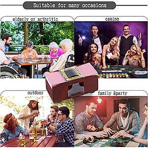 HJCMikee 1 to 2 Deck Automatic Card Shuffler Luxury Wood Grain Professional Casino Poker Cards Shuffle Machine Playing Blackjack Game Battery Operated Or USB Electric Equipment