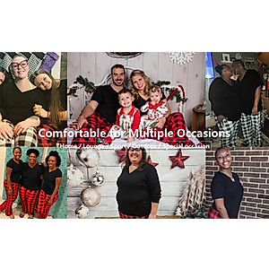 KAMONG Women Plus Size Pajamas Set Plaid Lounge Pants V-Neck Long/Short Sleeve Cotton T Shirt 2 Piece Sleepwear Blue