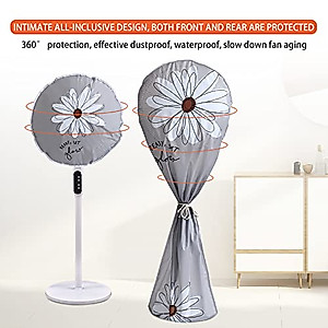 Cuayaes Fan Dust Cover Waterproof Dustproof Fan Cover, 2 Pack Washable Standing Round Fan Dust-Proof Cover, Household Floor Fan Cover Protective Cover (Gray Sun Flower)