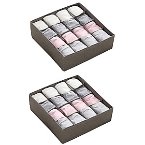 BESTUNIHOM Collapsible Underwear Organizer, 16 Cell Oxford Closet Drawer Dividers for Women Men Kids Panties,2pcs Grey NYSN01-GR16C2P