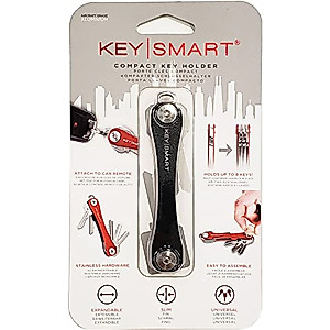 KeySmart Compact Minimalist Pocket-Sized Key Holder and Key Organizer w Expansion Screws, EDC Key Carrier (14 Keys, Black)