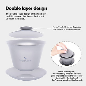 iBasingo 200ML Titanium Gaiwan Kung Fu Teacup with Lid and Saucer Set Lightweight Portable Chinese Traditional Gaiwan Tea Bowl Teacup with Cover Outdoor Camping Tea Set Ti3123D