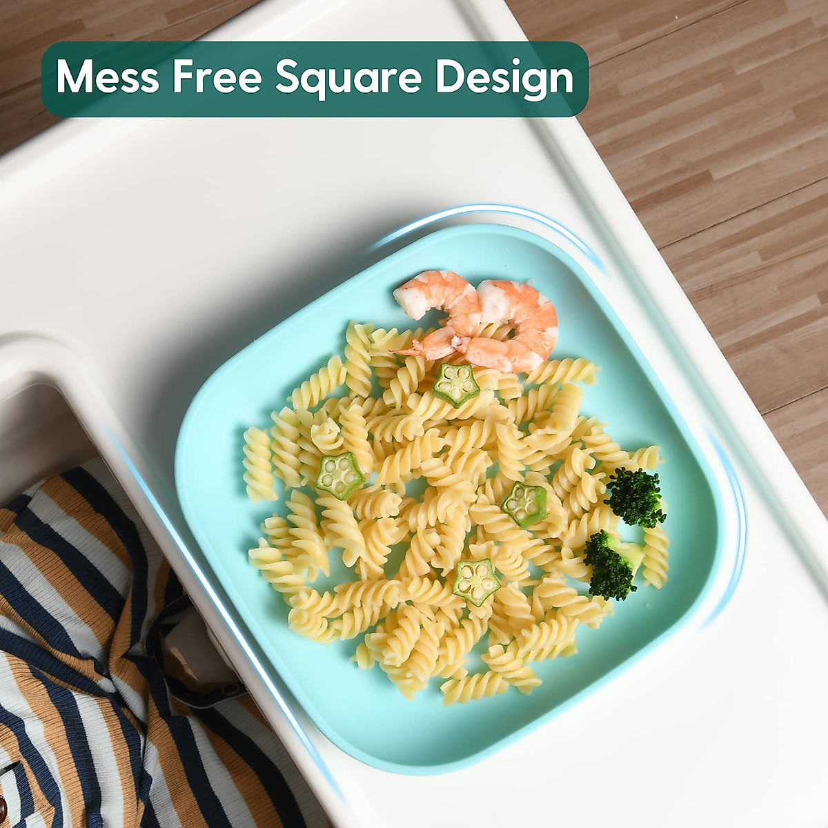 BABELIO Silicone Toddler Plates, 2 Pack Undivided Baby Self Feeding Utensils, BPA Free, Microwave, Oven and Dishwasher Safe, Soft and Durable Silicone Tray (Azure)