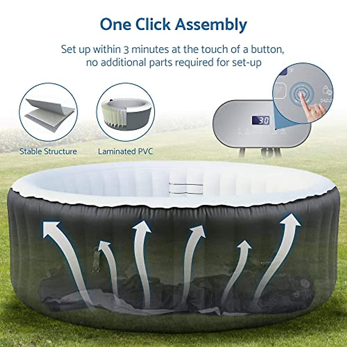 LIFERECORD Inflatable Hot Tub Spa, Portable 4 Person Round Shape with 120 Bubble Jets and Heater Pump, Fits Up to Indoor & Outdoor, Black