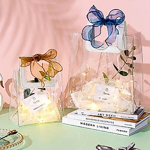 Clear Gift Bag with Handle, 4 Pcs Transparent PVC Gift Bag, Heavy Duty Reusable Gift Wrap Bags for Bridal Party, Baby Shower, Wedding Favor, Shopping Bag Bulk- 7"x4" x8"