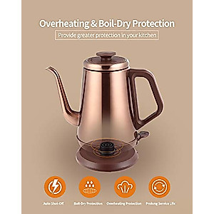 DmofwHi 1000W Gooseneck Electric Kettle (1.0L),100% Stainless Steel BPA Free Tea Kettle with Auto Shut - Off Protection, Pour Over Coffee Kettle -Copper