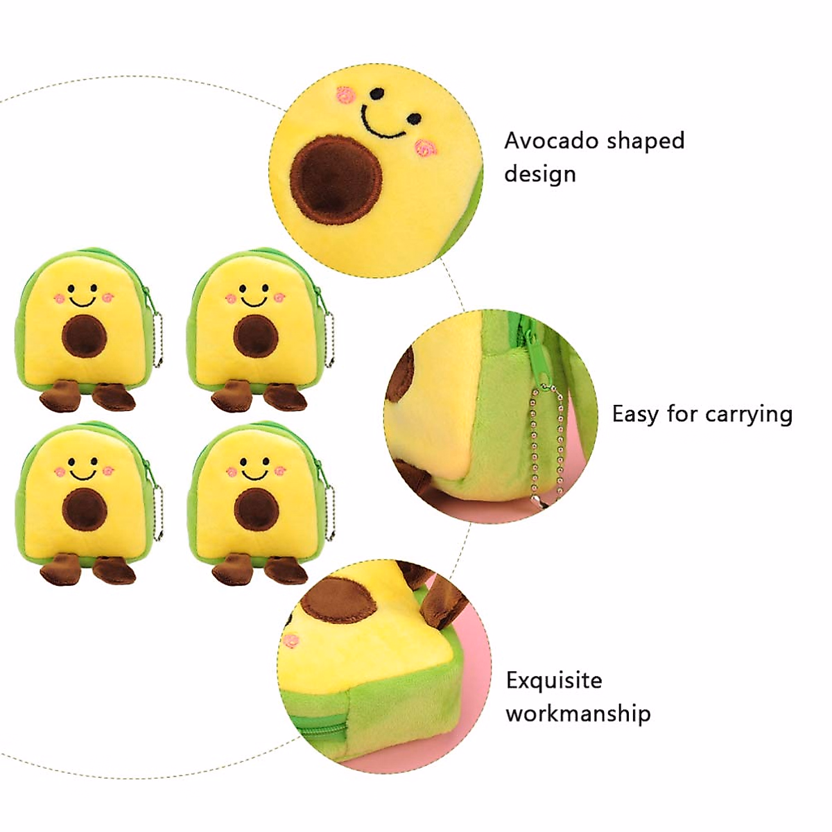 NUOBESTY 4pcs Avocado Plush Purse Wallet Cartoon Fruit Zipper Coin Bag Novelty Handbags Change Purse with Keychain
