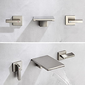 POP SANITARYWARE Waterfall Tub Faucet Brushed Nickel Wall Mounted 2 Handle Bathtub Faucets Solid Brass Roman Tub Filler with Valve 8233-4N