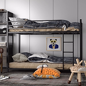 KOTEK Metal Bunk Bed Twin Over Twin, Low Bunk Bed with Sturdy Guard Rails & Ladder, Easy Assembly, Heavy-Duty Floor Bunk Bed Frame for Kids, Teens (Black)