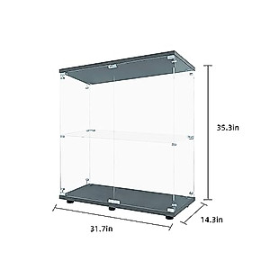 Fetuero Two-Door Glass Display Cabinet 2 Shelves with Door, Floor Standing Curio Bookshelf for Living Room Bedroom Office, 35.35” x 31.69”x 14.37”, Black