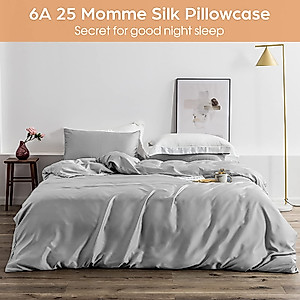 Veaken Silk Pillowcase for Hair and Skin, 2 Pack 100% Mulberry Silk Pillowcase 25 Momme, 600 Thread Count, Both Side Pure Silk Pillow Cover with Hidden Zipper (Gray, Queen 20''×30'')