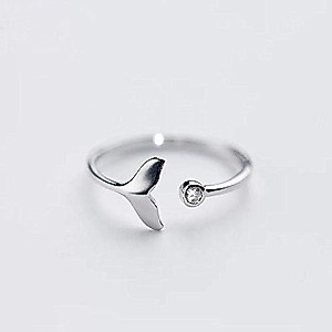 Whale Tail Ring Opening polishing Copper Adjustable Sea Animal Beach Jewelry for Women