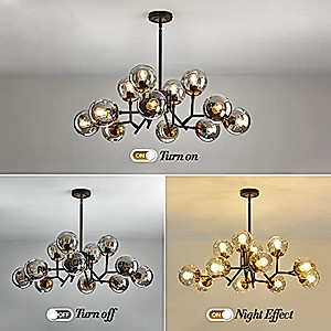UOFUS 12-Light Glass Globe Sputnik Chandelier Mid-Century Modern Matte Black and Gold Ceiling Light Fixture Vintage Hanging Pendant Light for Bedroom Living Room Kitchen Farmhouse Dining Room
