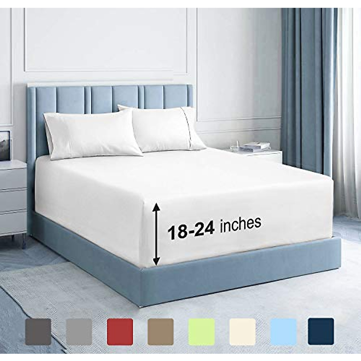 California King Extra Deep Pocket Sheets Sets 4 Piece, Extra Deep Pocket Sheets 400 Thread Count 100% Egyptian Cotton Extra Deep Pocket Fitted Sheet Fit Upto 18 to 24 Inch High Mattress White Solid