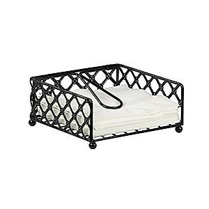 Lattice Collection Flat Napkin Holder (Black), By Home Basics, With Weighted Pivoting Arm | Large Napkin Holder/Napkin Holders For Kitchen